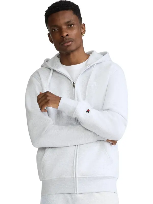 Champion Powerblend Full-zip Hoodie With C Logo - Platinum Silver Heather