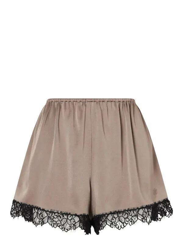 Stella McCartney Lace-trimmed Embroidered Satin Shorts - Brown