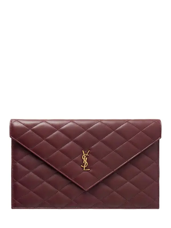 Saint Laurent Matelassé Leather Clutch - Burgundy