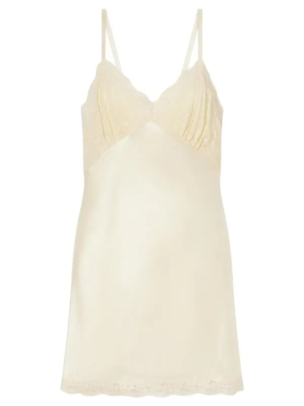 Saint Laurent Lace-trimmed Satin Mini Dress - Neutrals