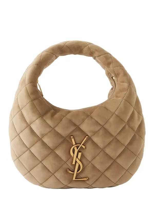 Saint Laurent Icarino Quilted Suede Shoulder Bag - Neutrals