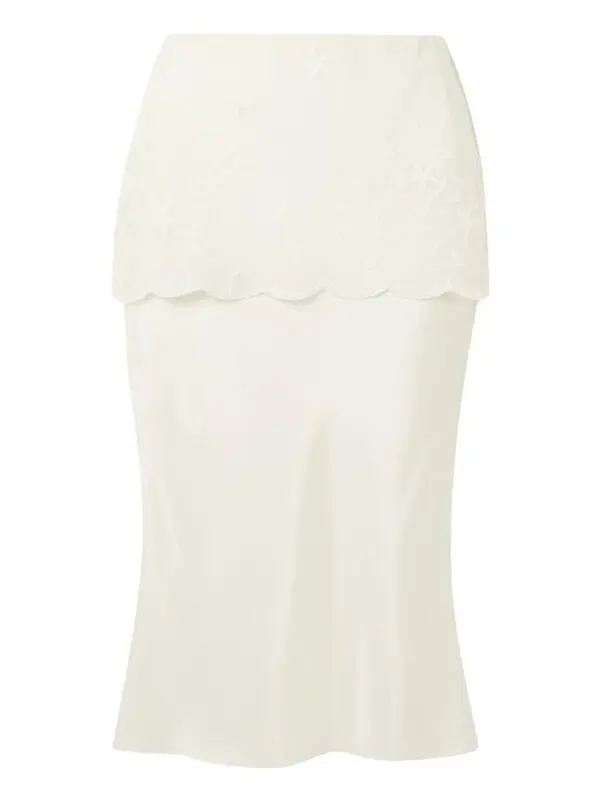 Posse Cove Layered Embroidered Tulle-trimmed Silk-blend Midi Skirt - Neutrals