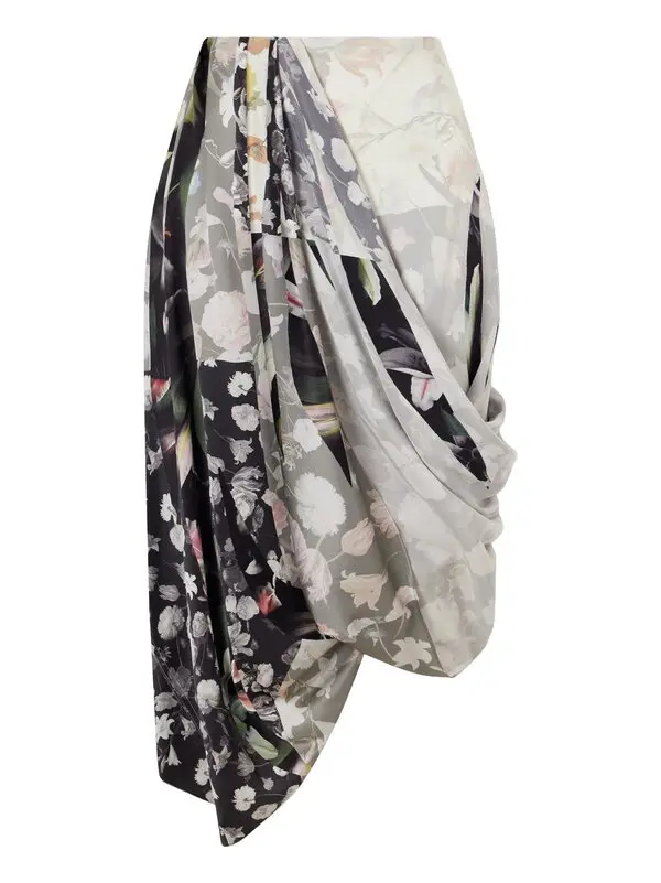 MAISON MARGIELA Asymmetrical Draped Floral-print Silk-satin Midi Skirt - Multi