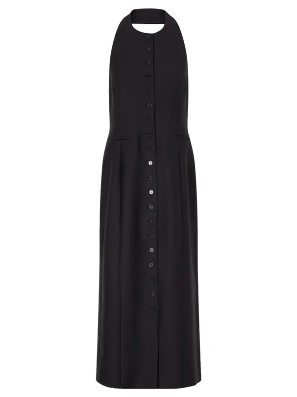 HEIRLOME Sarah Halter-neck Wool And Silk-blend Midi Dress - Black