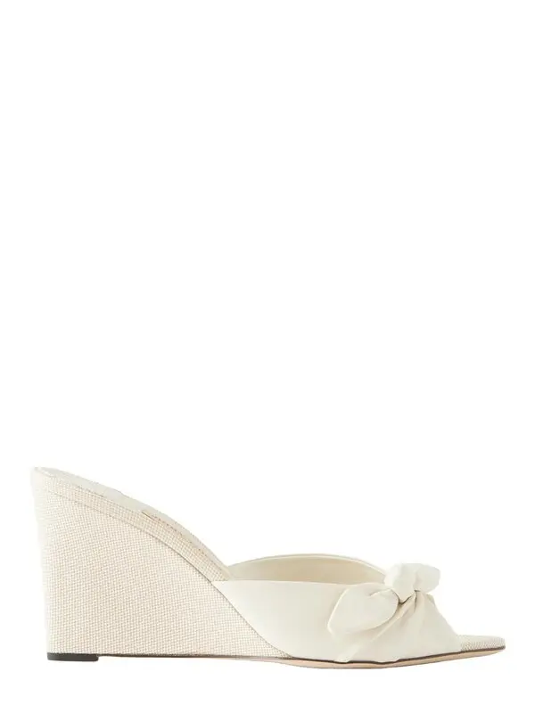 JIMMY CHOO Livi 85 Bow-embellished Wedge Sandals - Neutrals