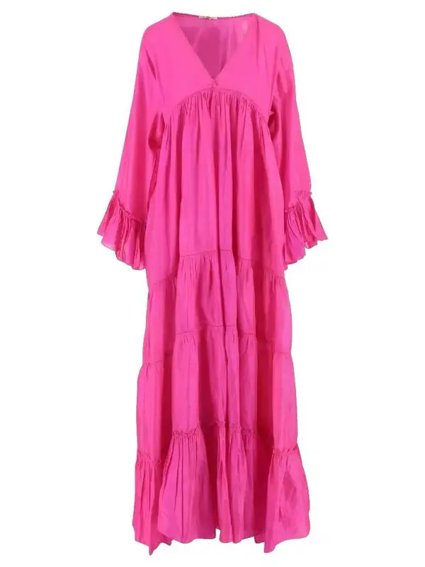 Pero Ruffled V-neck Silk Dress - Pink