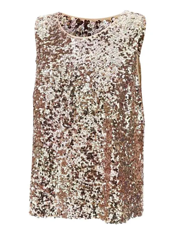ELENA MIRO` Sequin Round-neck Top - Gold