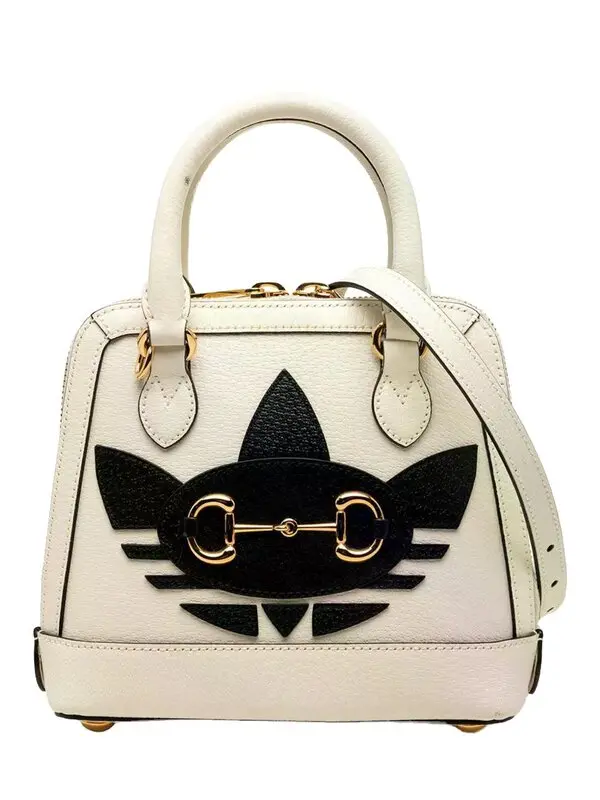 Gucci Adidas Mini Leather Horsebit 1955 Top Handle Bag Satchel - White