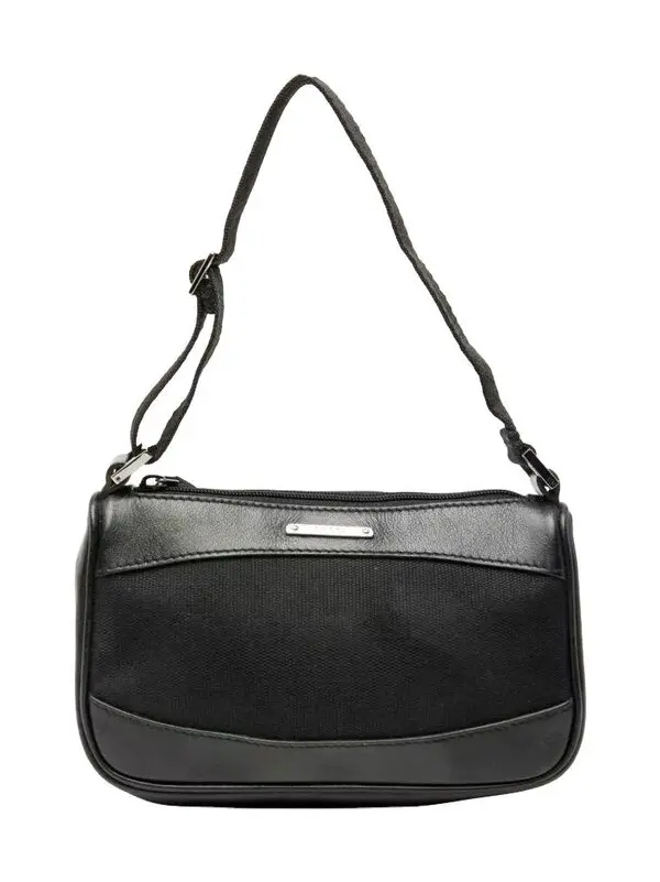 Gucci Leather Trimmed Canvas Shoulder Bag - Black