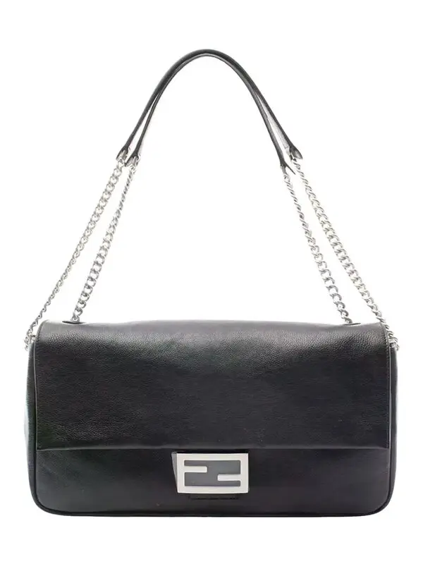 Fendi 2000-2010 Large Leather Baguette Shoulder Bag - Black