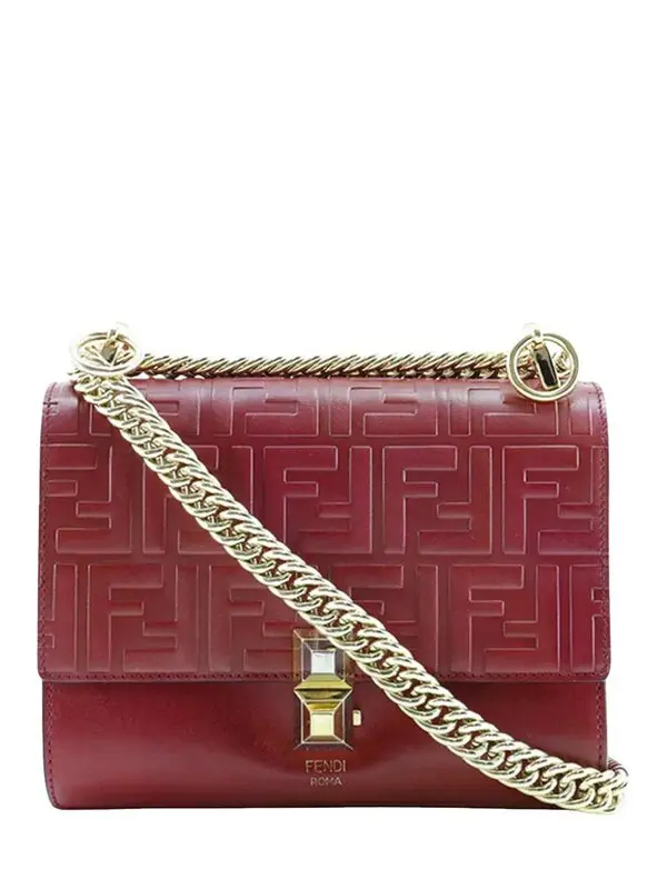 Fendi Zucca Embossed Leather Kan I Crossbody Bag - Red