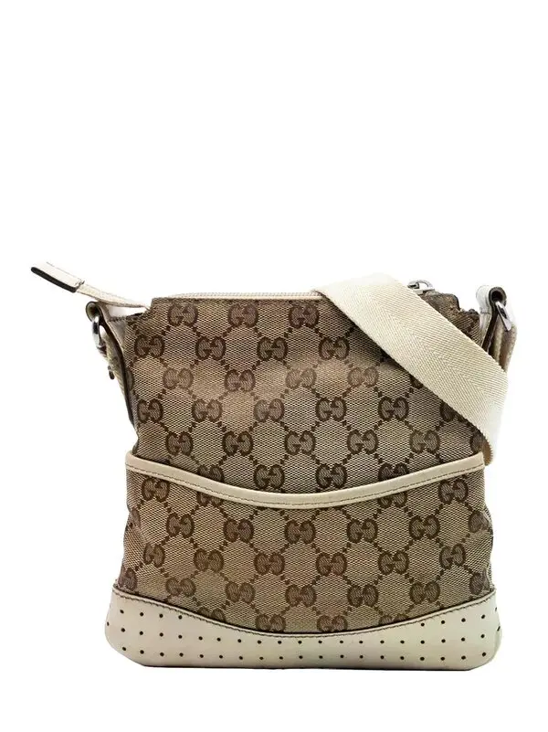 Gucci Gg Canvas Perforated Crossbody Bag - White