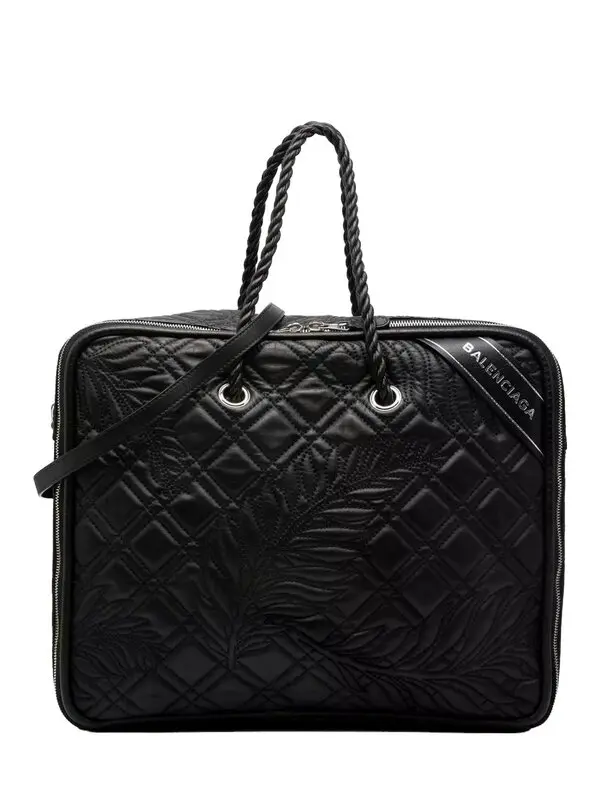 Balenciaga 2017 Medium Quilted Lambskin Blanket Square Satchel - Black