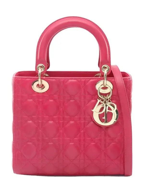 Dior 2014 Medium Lambskin Cannage Lady Satchel - Pink