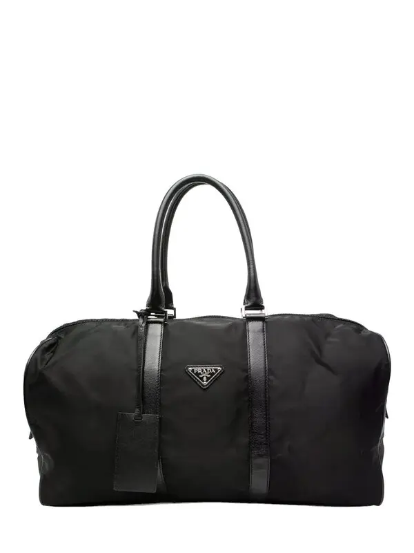 Prada Saffiano Trimmed Tessuto Travel Bag - Black
