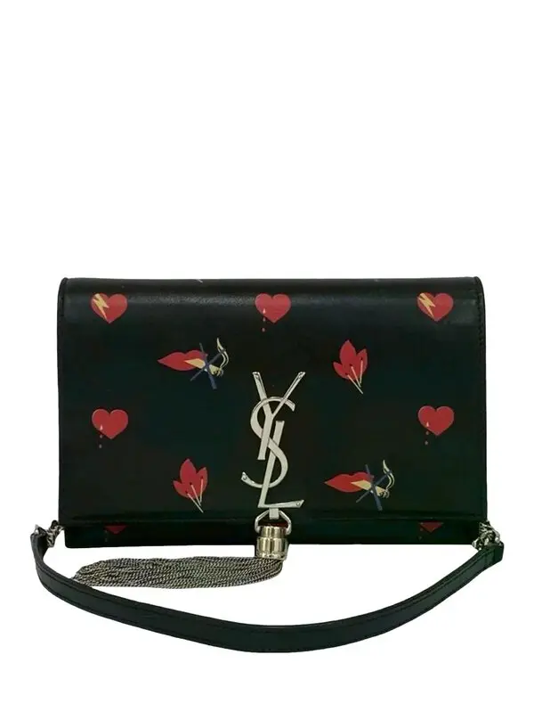 Saint Laurent Calfskin Heart And Smoking Lips Monogram Kate Tassel Wallet-on-chain - Black