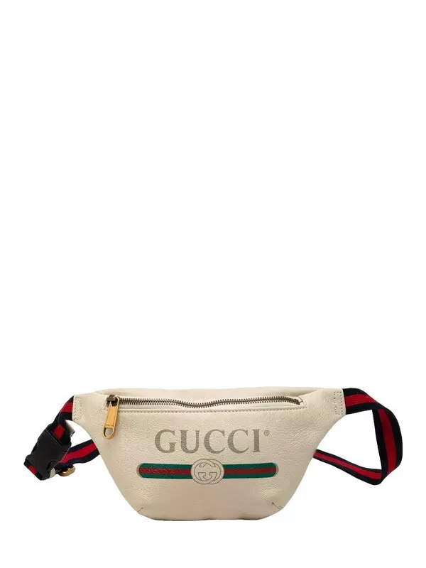 Gucci 2000-2015 Small Grained Calfskin Logo Belt Bag - White