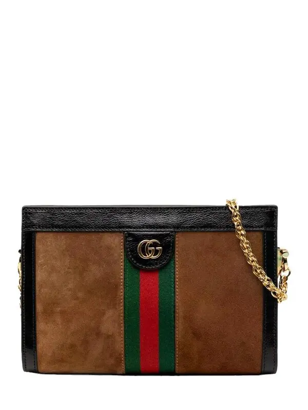 Gucci 2016-2025 Small Suede Web Ophidia Chain Crossbody Bag - Brown