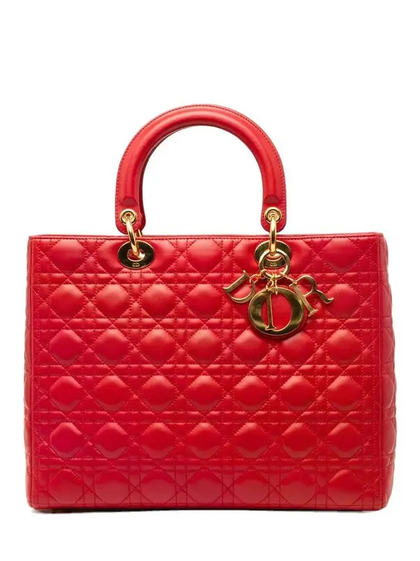Dior 1999 Large Lambskin Cannage Lady Satchel - Red