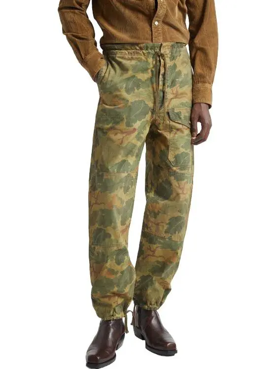 Double Rl Ranger Camo Print Poplin Cargo Pants - Olive Leaf Camo