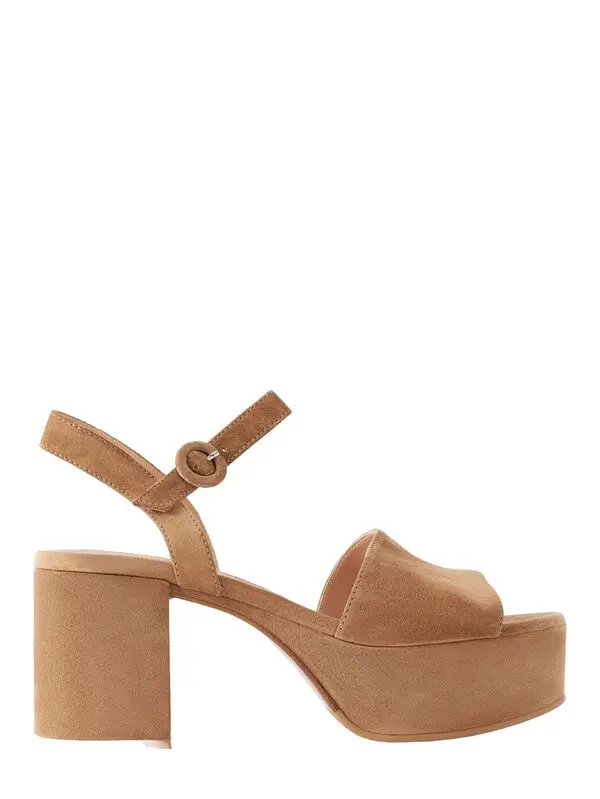 GIANVITO ROSSI Carol 35 Suede Platform Sandals - Neutral