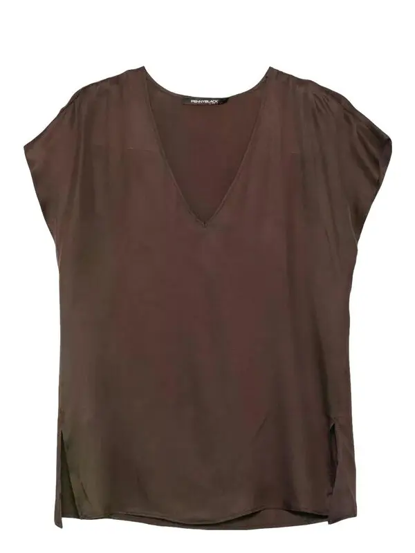 PENNYBLACK V-neck Top With Side Slits - Brown