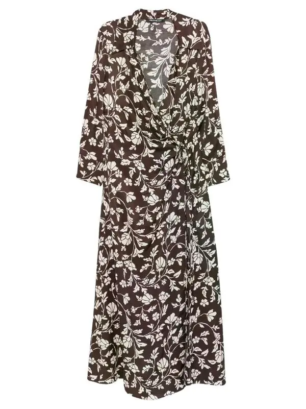 PENNYBLACK Floral-print Midi Wrap Dress - Brown