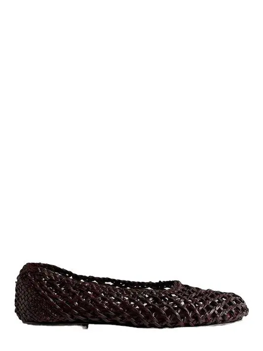 Le Monde Beryl Mica Knotted Leather Flats - Burgundy