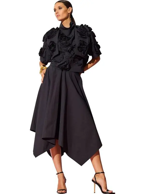 Natori Tech Cotton Taffeta Handkerchief Hem Skirt - Black