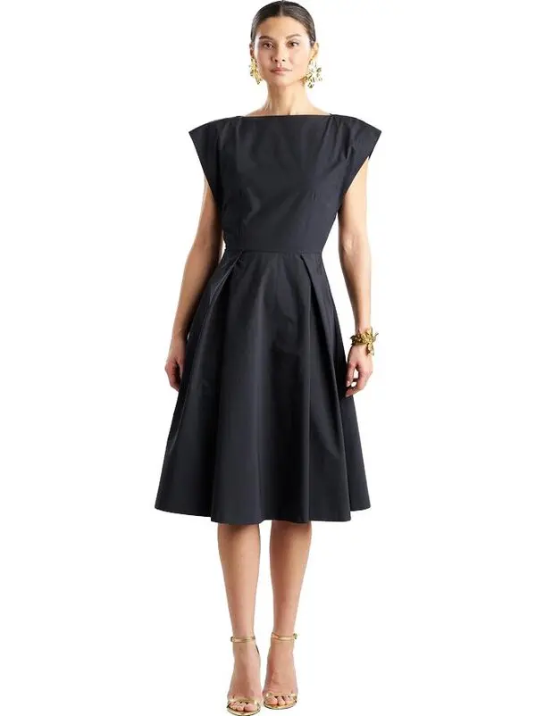 Natori Tech Cotton Taffeta Fit & Flare Dress - Black