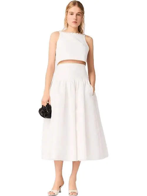 Maje Jewelled Collar Taffeta Crop Top - White