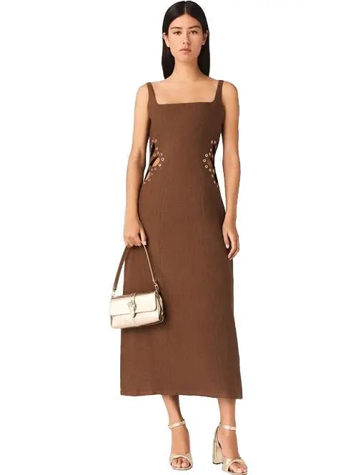 Maje Linen-blend Midi Dress - Brown
