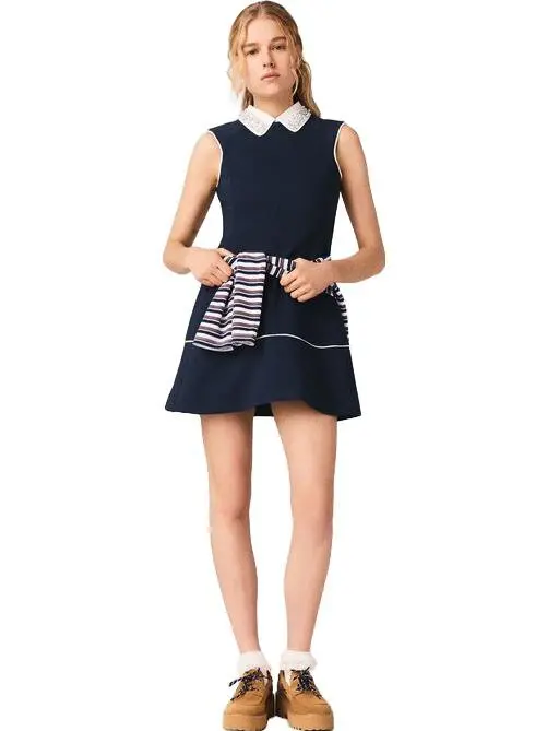 Maje Flared Mini Dress With Peter Pan Collar - Black