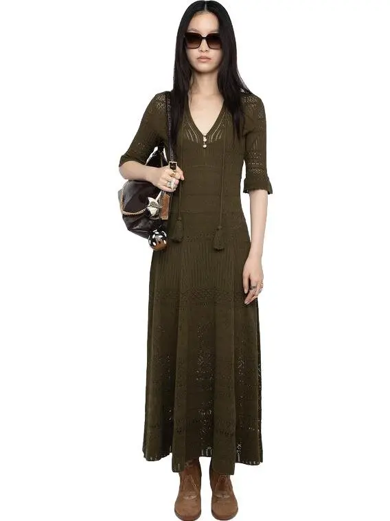 Zadig&Voltaire Memphis Cotton Dress With Pointelle Detailing - Green