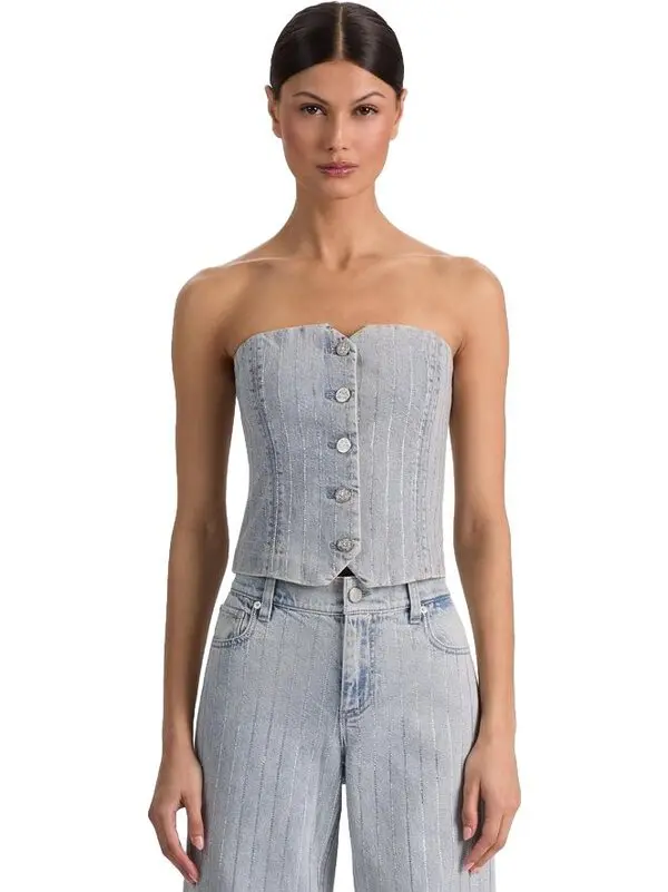 Alice + Olivia Kelcey Embellished Denim Vest - Blue