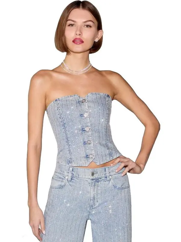 Alice + Olivia Kelcey Embellished Denim Vest - Blue