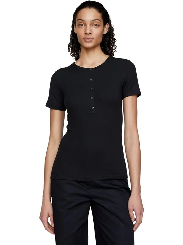 ATM Anthony Thomas Melillo Modal Rib Short Sleeve Henley Top - Black