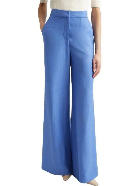 St. John Silk And Wool Wide Leg Trousers - Periwinkle