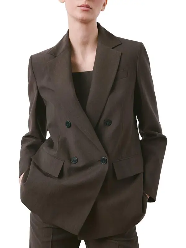 Mango Straight Fit Suit Blazer - Chocolate