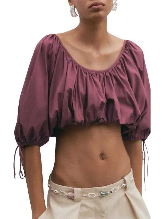 Mango Puff Sleeve Crop Top - Cherry