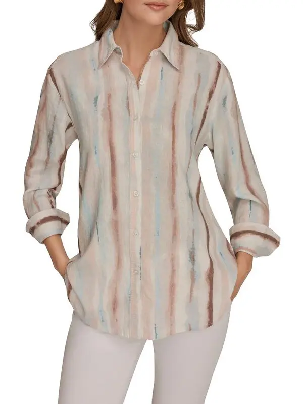 Donna Karan New York Long Sleeve Linen Blend Shirt - Watercolor