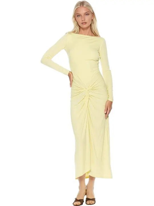 ALEXIA ADMOR Long Sleeve Draped Skirt Maxi Dress - Butter Yellow