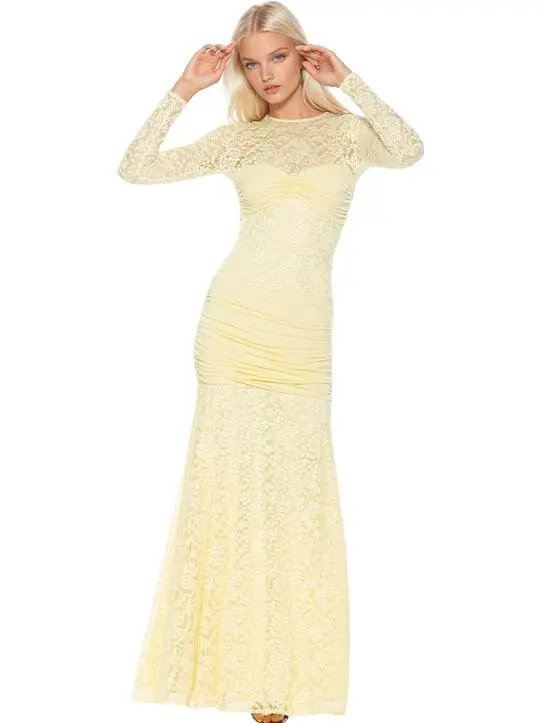 ALEXIA ADMOR Nova Long Sleeve Ruched Dress - Butter Yellow
