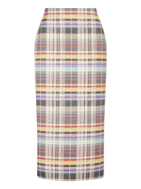 Brandon Maxwell Mercer Bonded Checked Wool And Silk-blend Midi Skirt - White