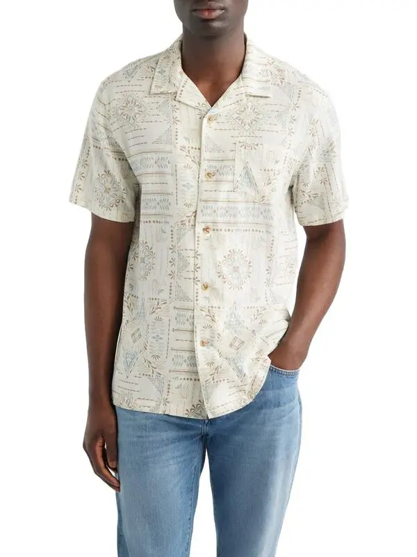 Pendleton Geo Print Linen Blend Camp Shirt - Laurel Grove Ecru