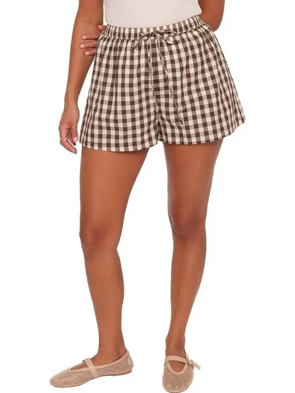 PETAL & PUP Gingham Cotton Shorts - Brown Gingham
