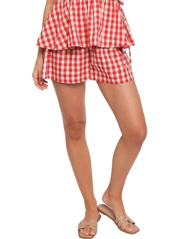 PETAL & PUP Gingham Cotton Shorts - Red Gingham