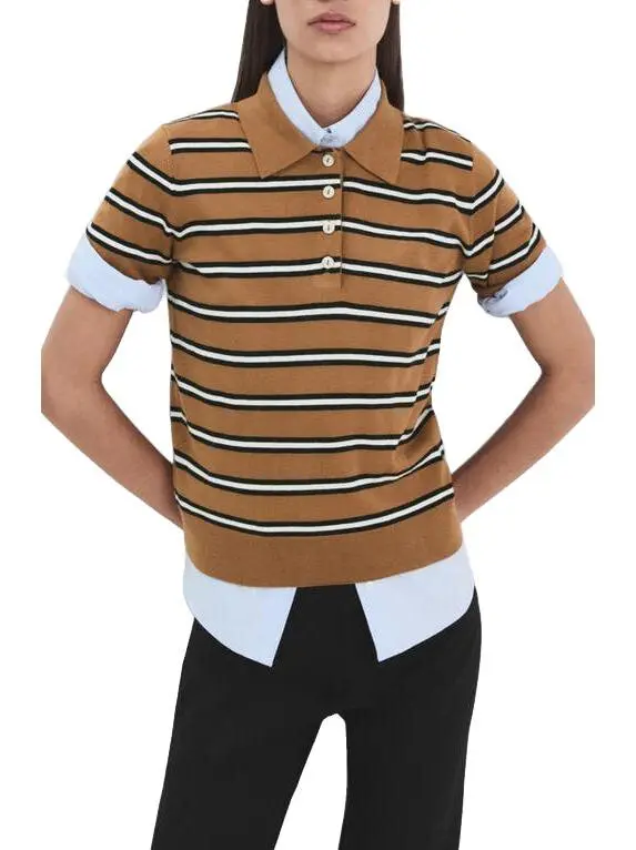Mango Striped Polo Sweater - Caramel