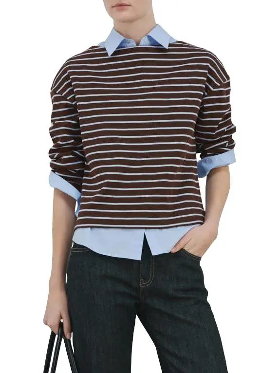 Mango Stripe Boatneck Sweatshirt - Chocolate
