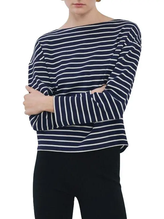 Mango Stripe Boatneck Sweatshirt - Navy